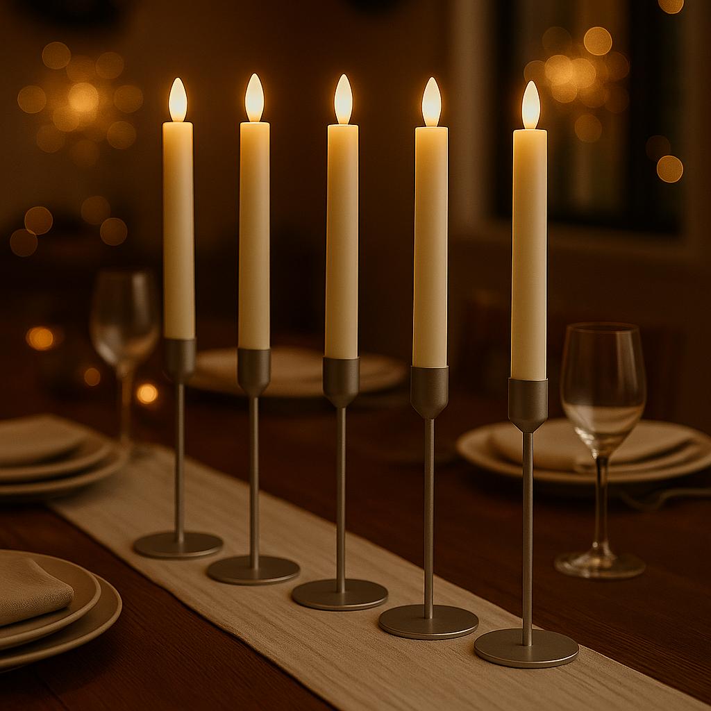 x6 White Candles & Grey Candlestick Pack – starbursthome